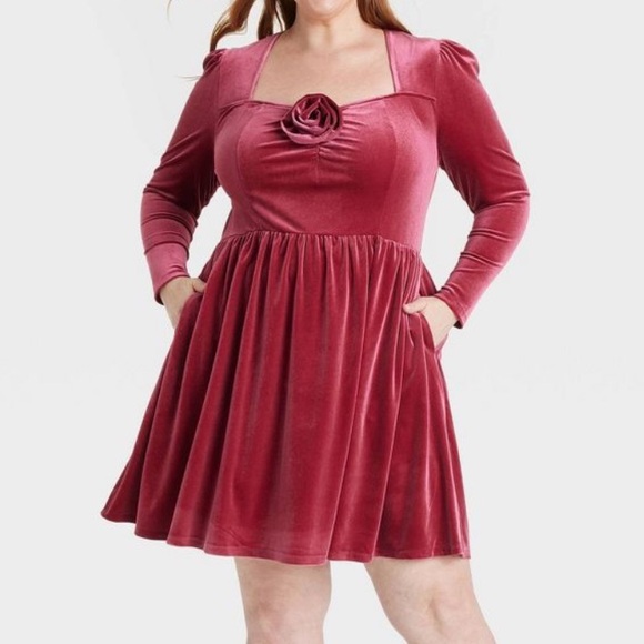 Ava & Viv | Dresses | 9 Womens Long Sleeve Rosette Midi Aline Dress Ava ...